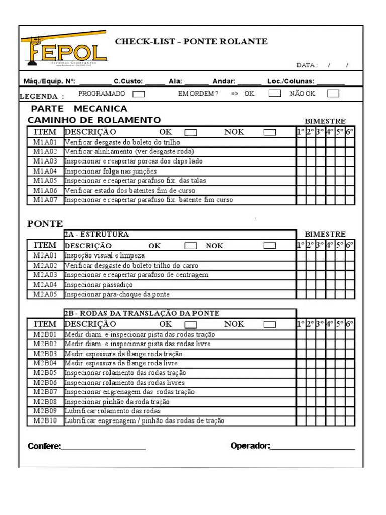 Modelo Checklist Ponte Rolante | PDF