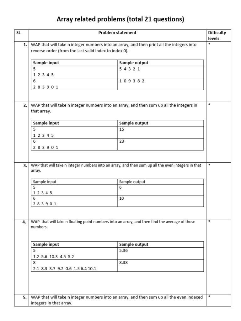 Problem Set 5 - Problems On Arrays | PDF