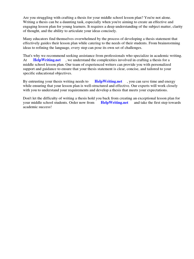 Thesis Lesson Plan Middle School | PDF | Lesson Plan | Learning
