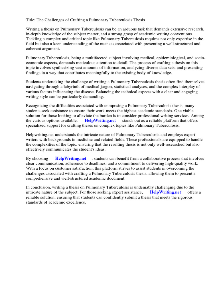 Pulmonary Tuberculosis Thesis | PDF