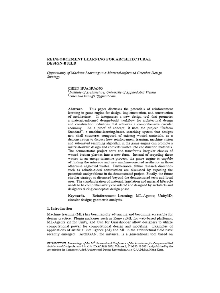 Reinforcement Learning For Architectural Design | PDF | Robotics | Machine Learning