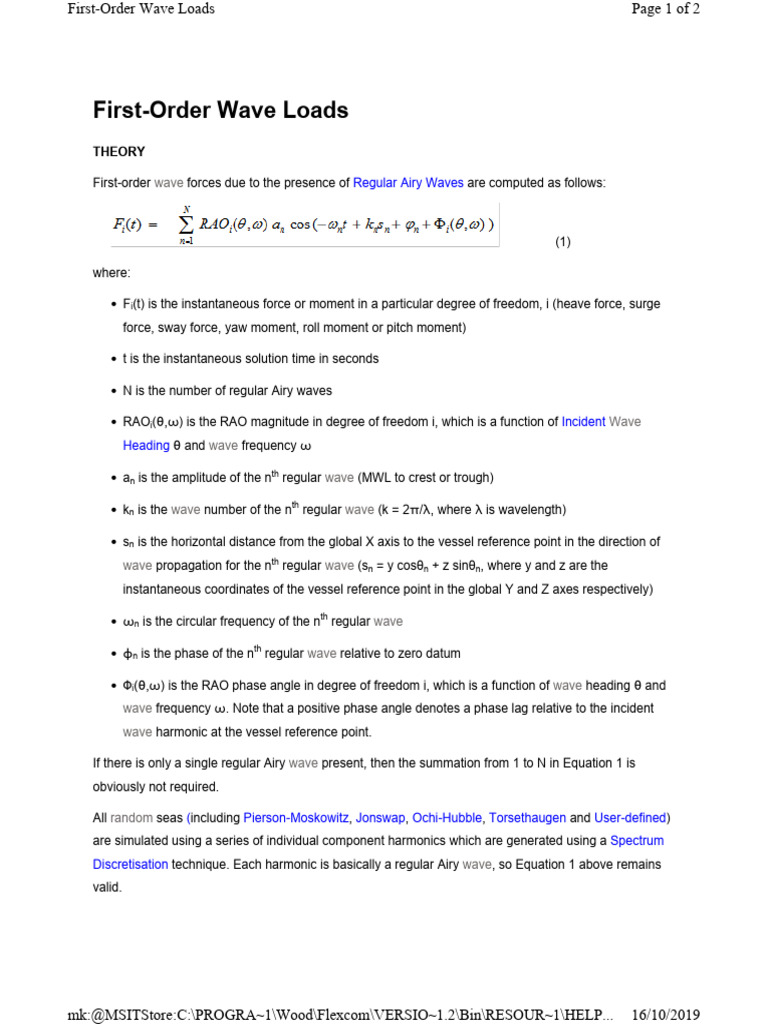3 First Order Wave Loads Pdf Waves Wavelength