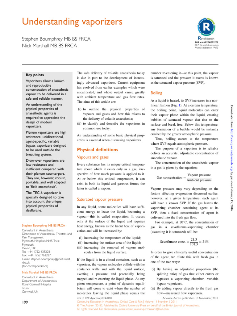 Understanding Vaporizers Contin | PDF | Vapor | Pressure