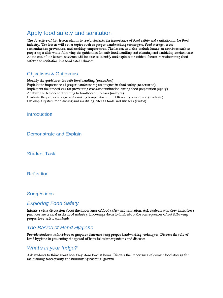 Apply Food Safety and Sanitation | PDF | Food Safety | Hand Washing