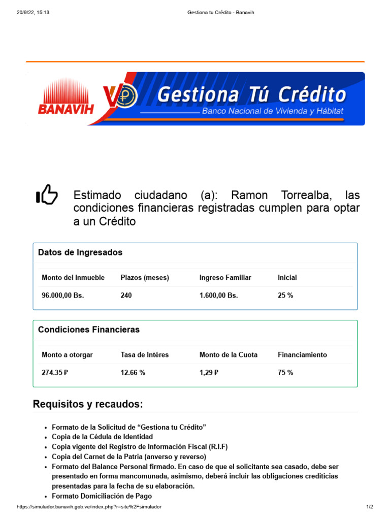 Requisitos para Crédito Banavih | PDF