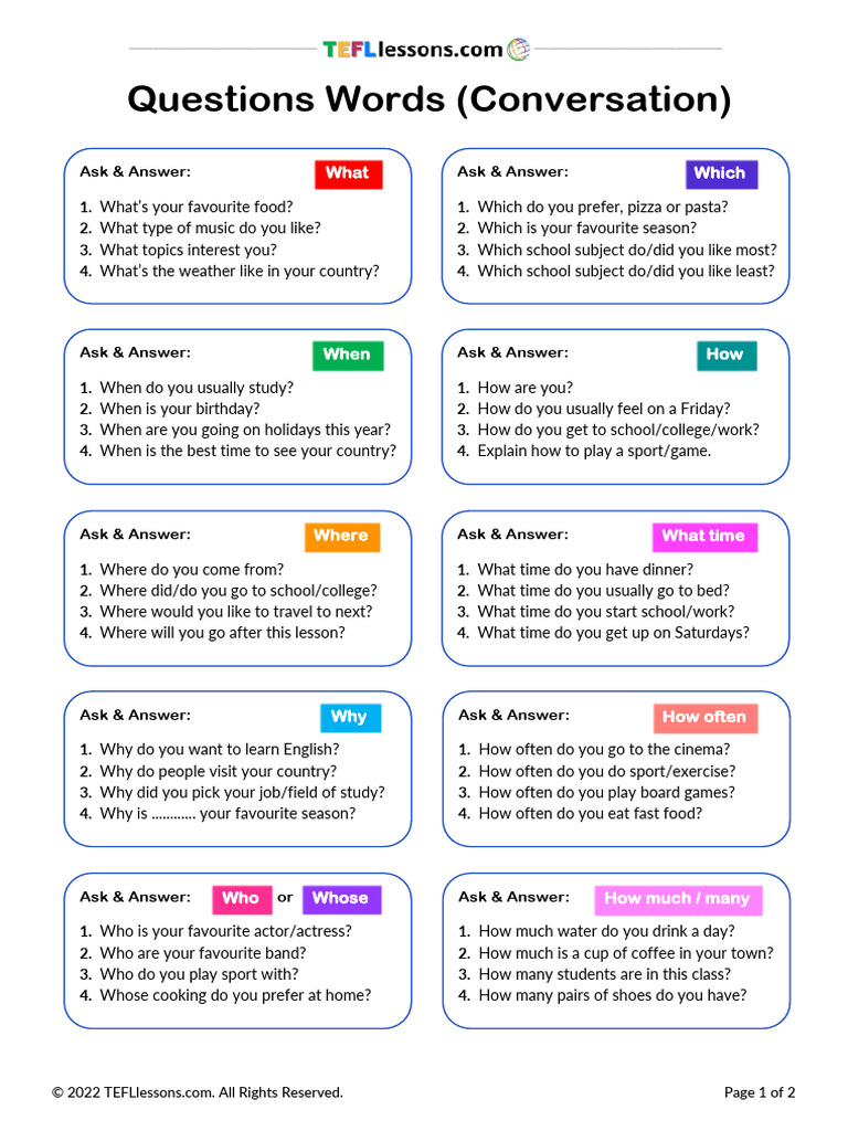 Question Words Conversation Guide | PDF | Question | Cognition