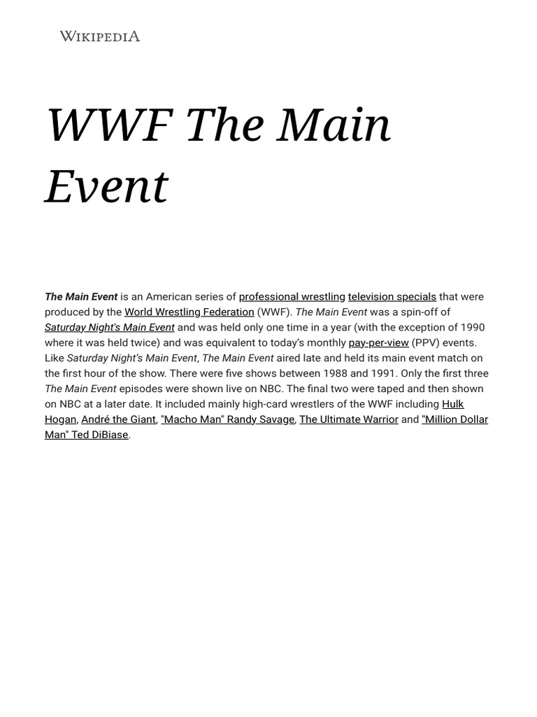WWF The Main Event - Wikipedia | PDF | Professional Wrestling ...