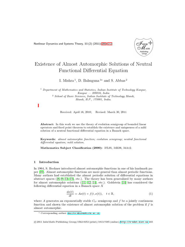 Existence of Almost Automorphic Solutions of Neutral Functional Differential Equation | PDF ...