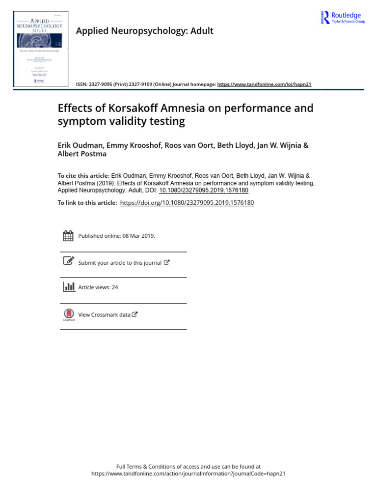 Oud Man 2019 | PDF | Neuropsychological Assessment | Neuropsychology