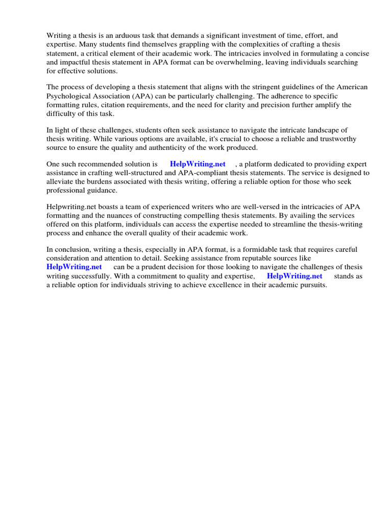 Apa Thesis Statement Generator | PDF | Apa Style | Thesis