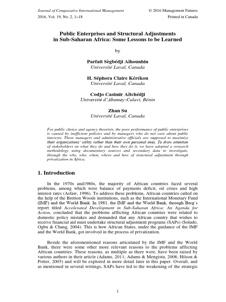 5-Aihounhin Et Al Paper | PDF | Structural Adjustment | Privatization