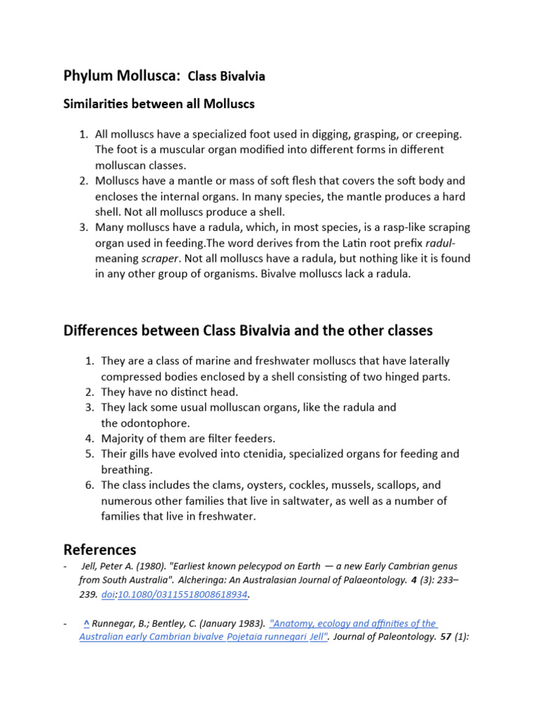 Phylum Mollusca Bivalvia | PDF | Mollusca | Bivalvia