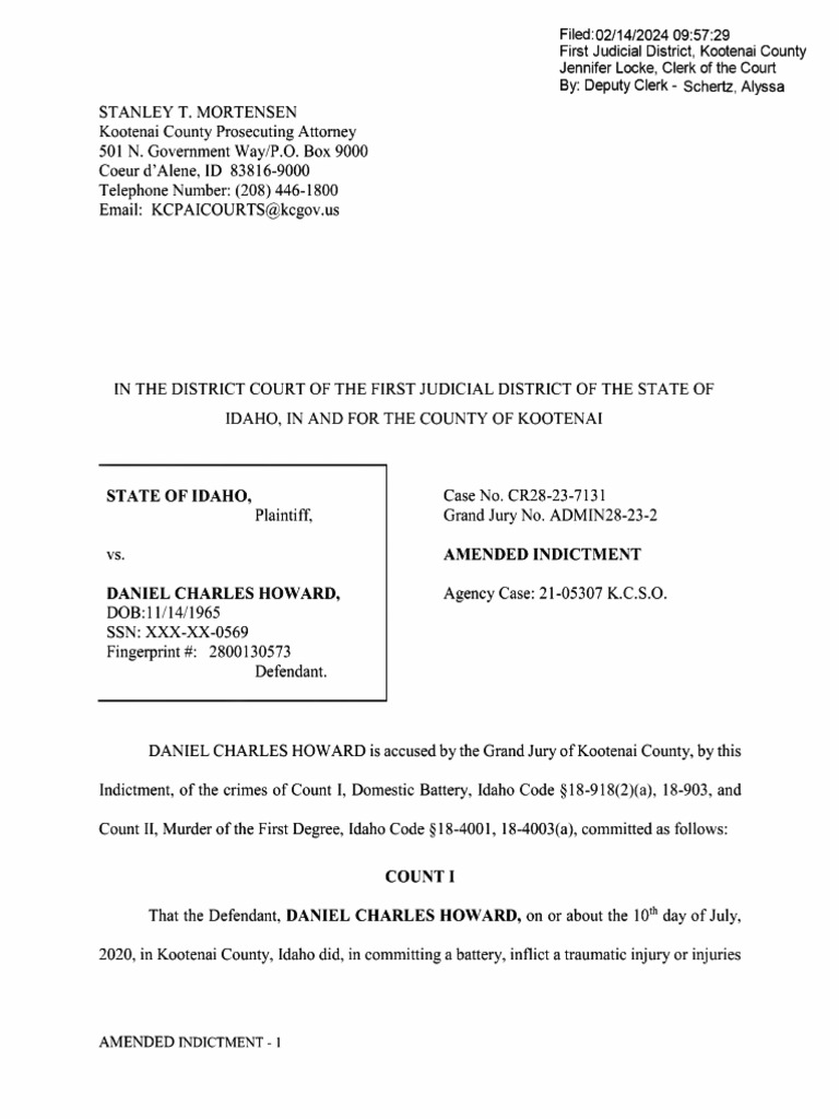 Daniel Howard Indictment Amended | PDF | Malice Aforethought | Criminal ...