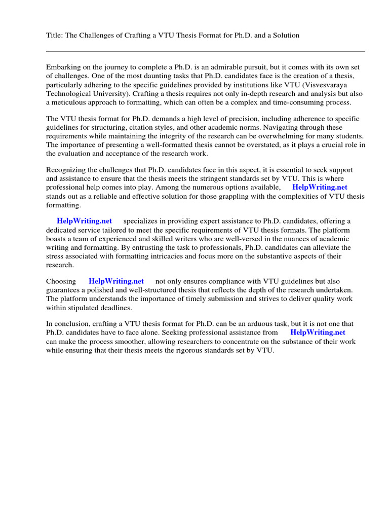 Vtu Thesis Format For PHD | PDF | Thesis | Doctor Of Philosophy