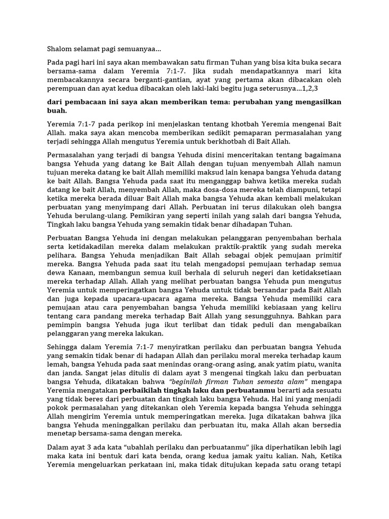 Khotbah Yeremia 7 Fix | PDF