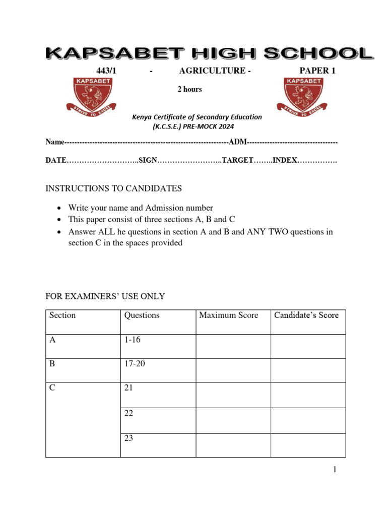 Kapsabet High School Pre-Mock 2024 | PDF | Osmosis Kapsabet High School Pre-Mock 2024 | PDF | Osmosis