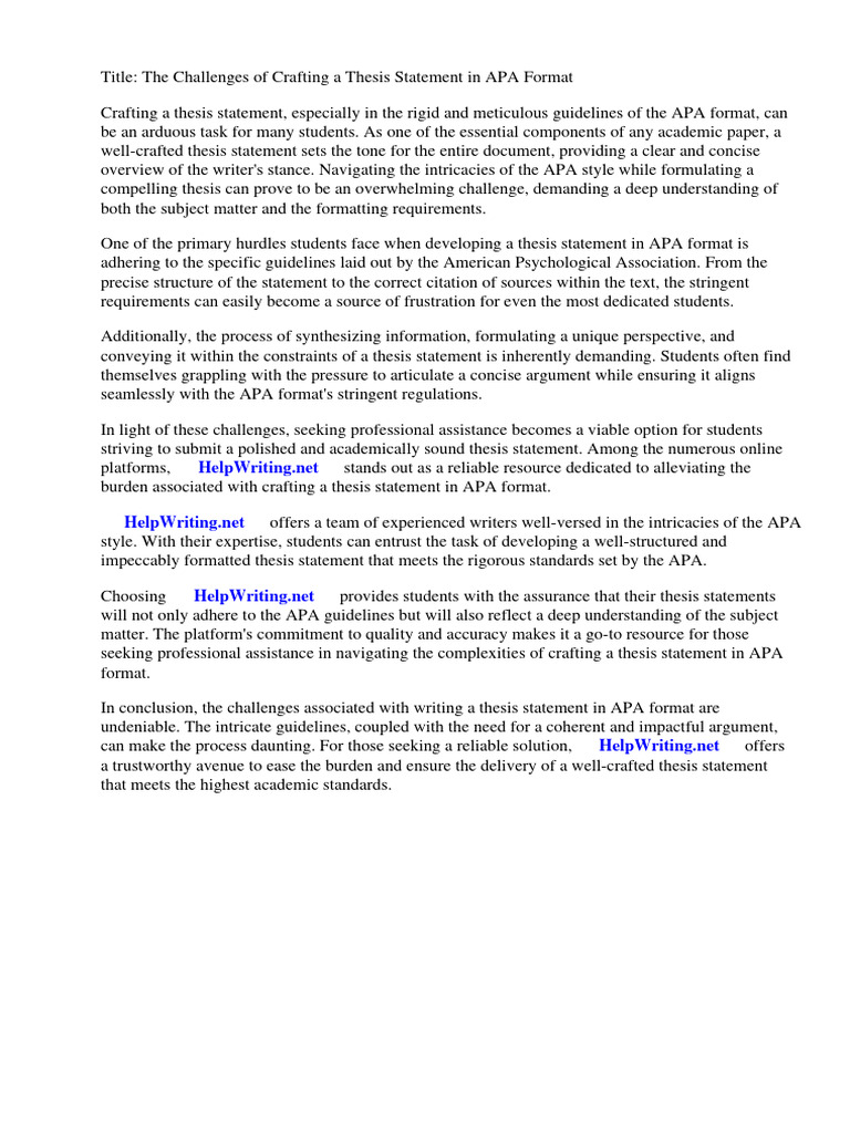 Sample Apa Paper Thesis Statement | PDF | Apa Style | Thesis
