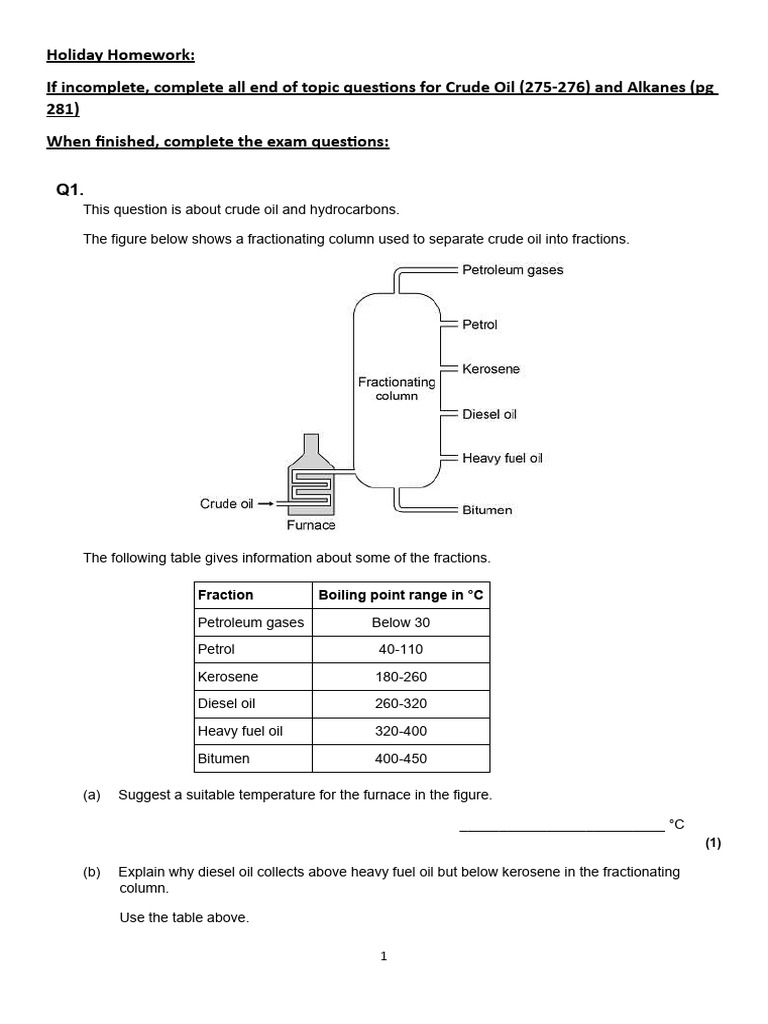 Crude Oil and Alkanes Homework Guide | PDF | Petroleum | Cracking ...