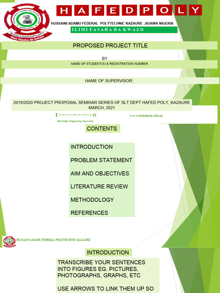 Dummy Slides for Project Proposal Seminar Series of SLT HAFED Kazaure-1 | PDF | Physical ...