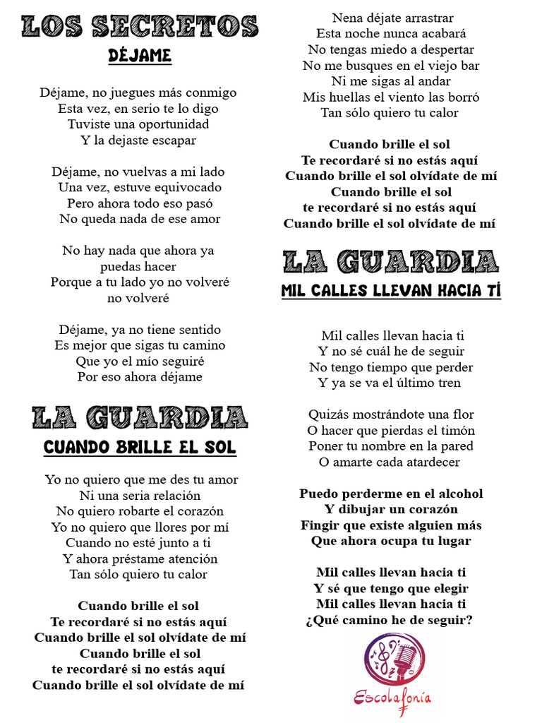 Letra Los Secretos - La Guardia | PDF