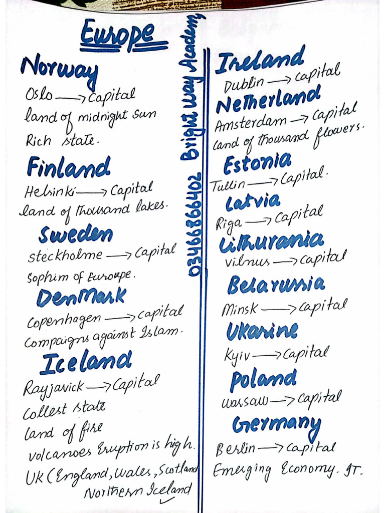 Europe Continent, North America, South America Notes (Bright Way ...