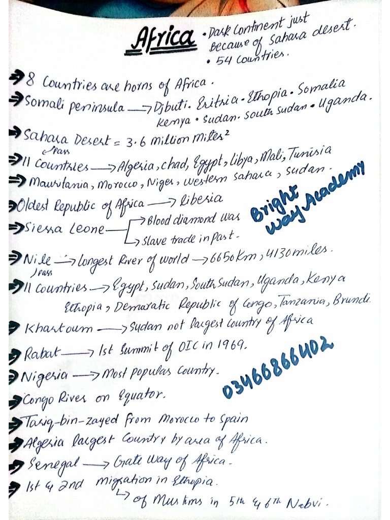 Africa Continent, Australia Notes For Upcoming Exams (Bright Way ...