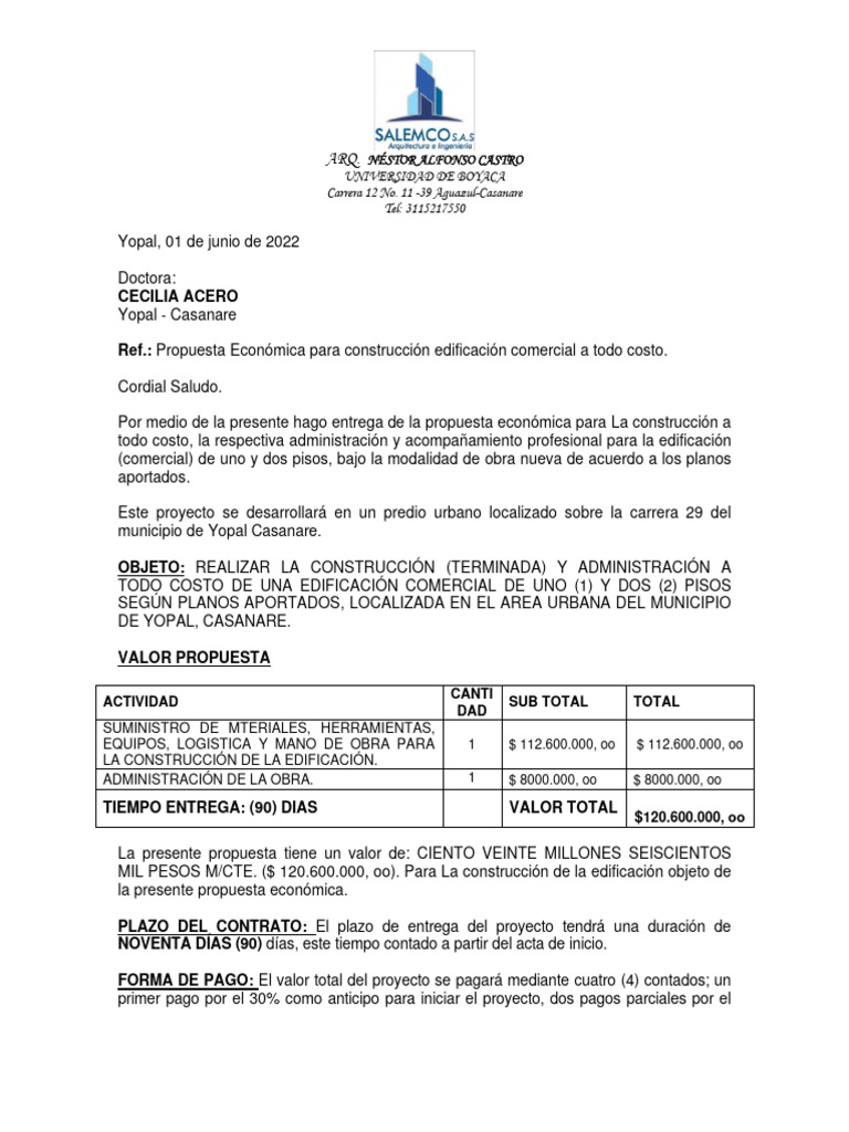 PROPUESTA CONSTRUCCIÓN Edificación Comercial | PDF