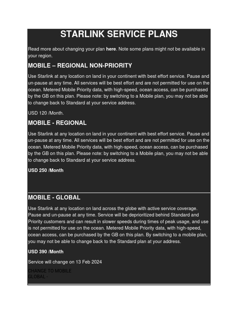 Starlink Service Plan | PDF | Mobile Broadband | Internet