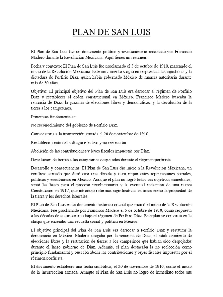 El Plan De San Luis Y Su Impacto Pdf Revolución Mejicana México