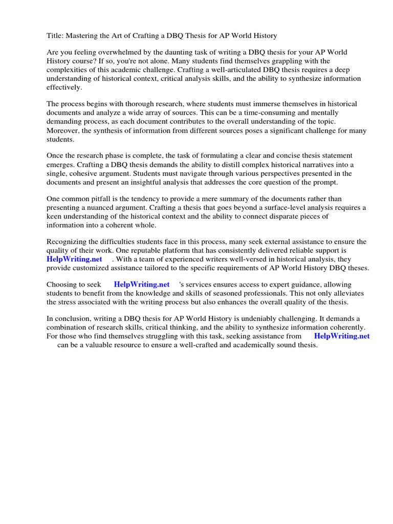 How To Write A DBQ Thesis For AP World History | PDF | Essays | Thesis