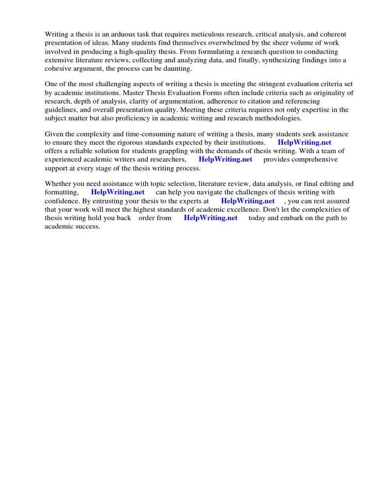 Master Thesis Evaluation Form Pdf Thesis Evaluation
