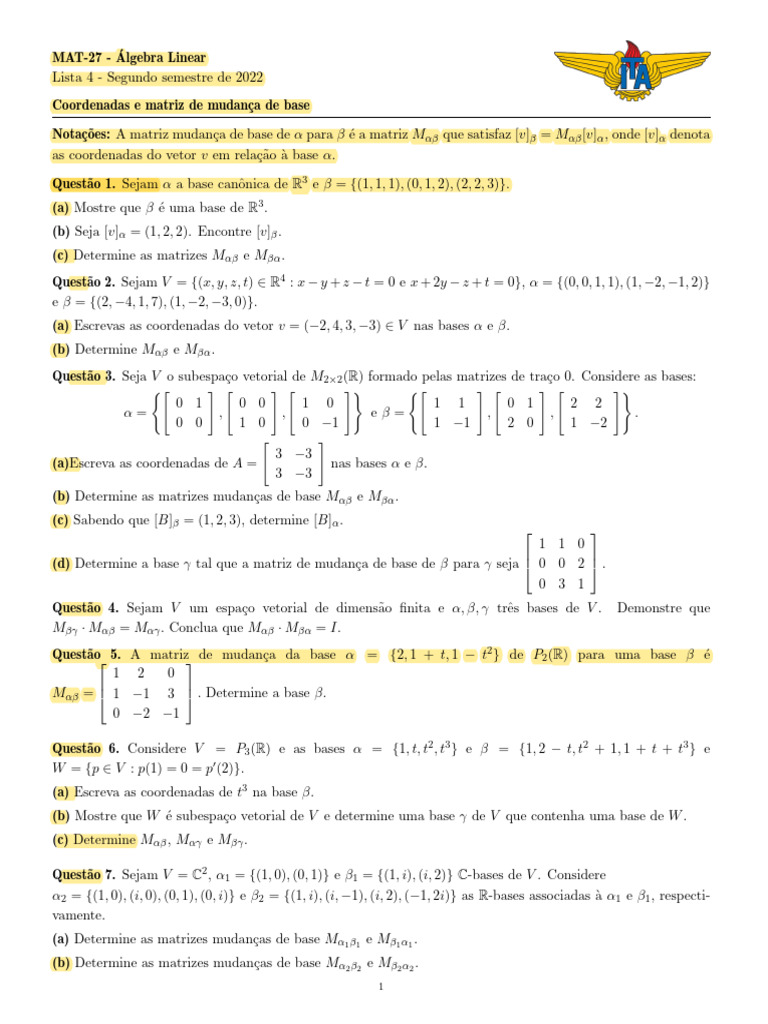 MAT27 Lista04 2022 | PDF | Analise matemática | Álgebra abstrata