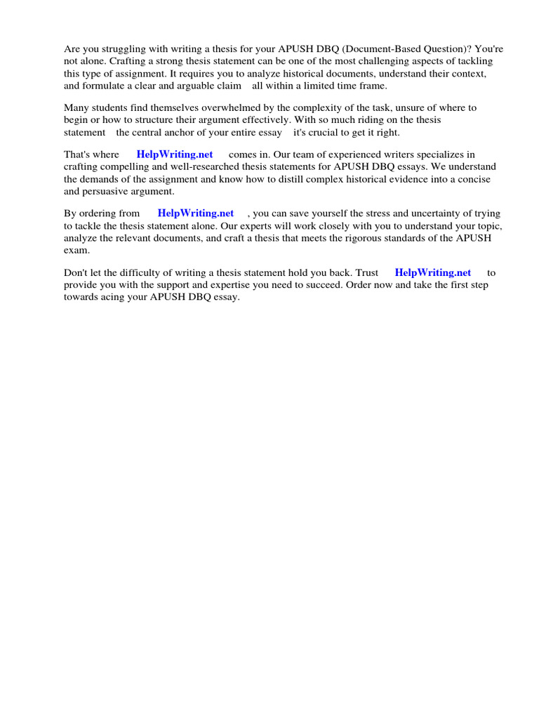 How To Write A DBQ Thesis Apush | PDF