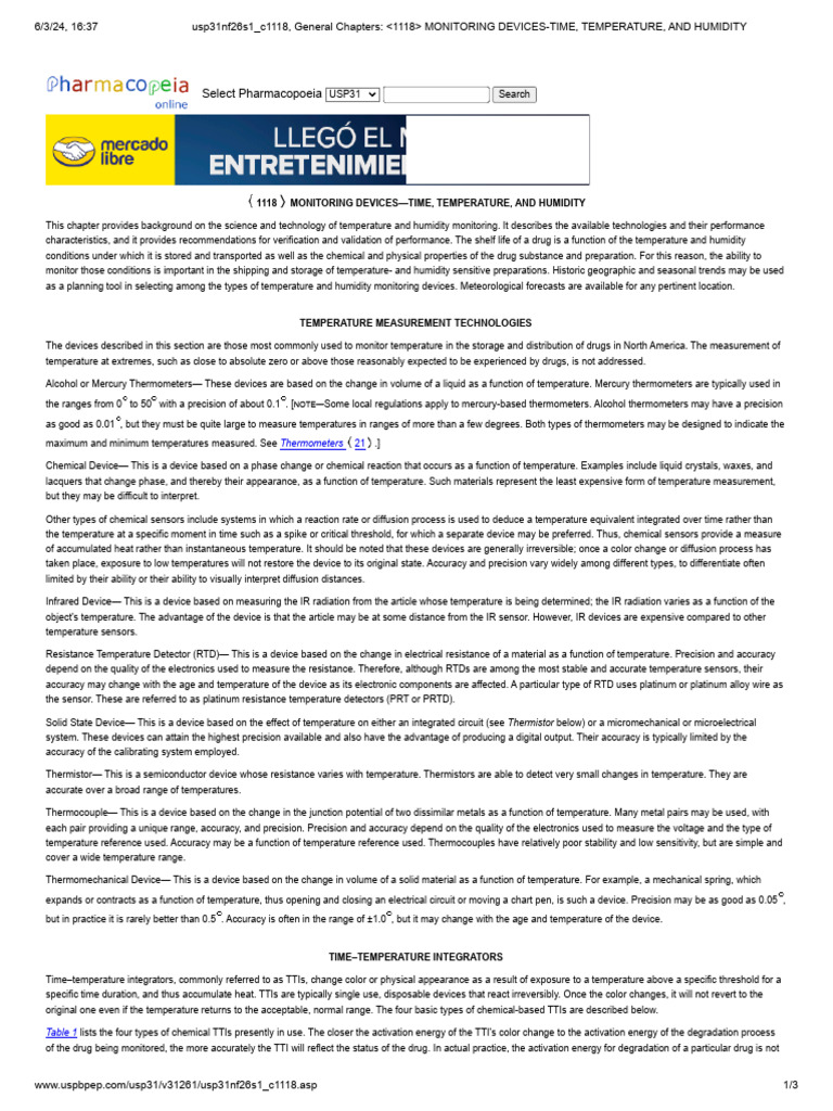 USP 1118: Humidity Monitoring Guidelines | PDF | Humidity | Applied And ...