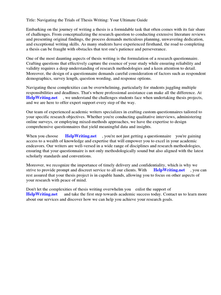 Thesis Writing Questionnaire Pdf Survey Methodology Thesis