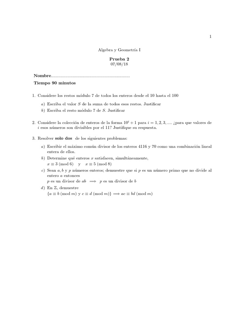 Soluci N Prueba 2 AlgyGeo1 | PDF | Teoría de grupo | Conceptos matemáticos