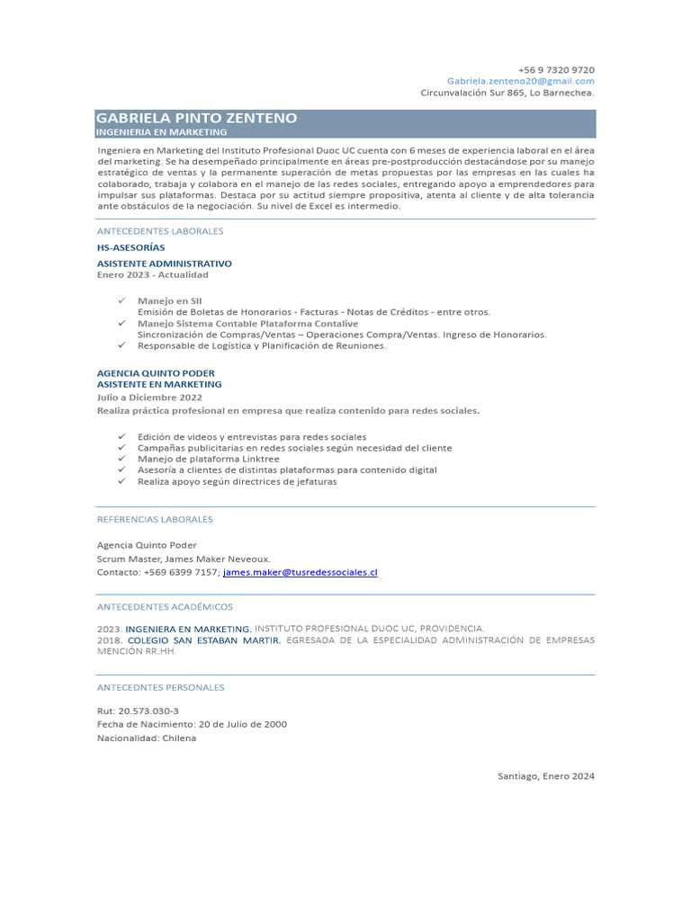 CV Gabriela Pinto Zenteno. | PDF | Negocios