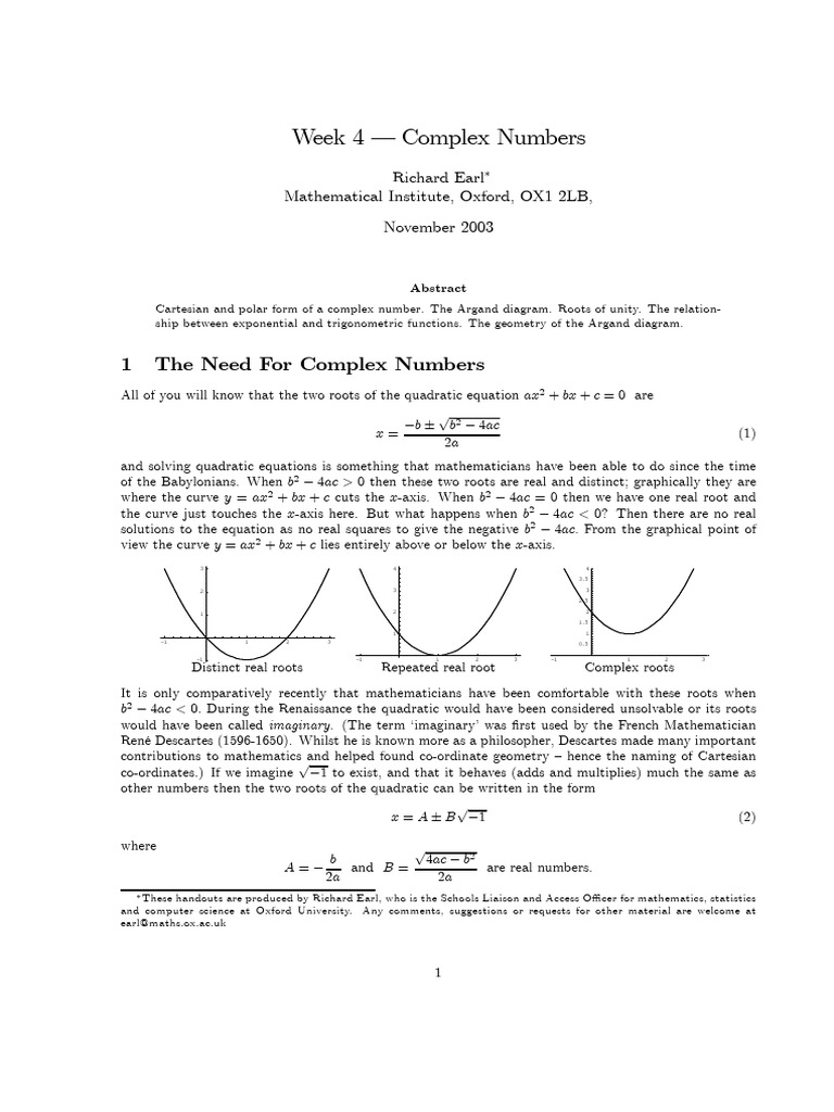 Week 4 Complex Numbers | PDF | Trigonometric Functions | Quadratic Equation