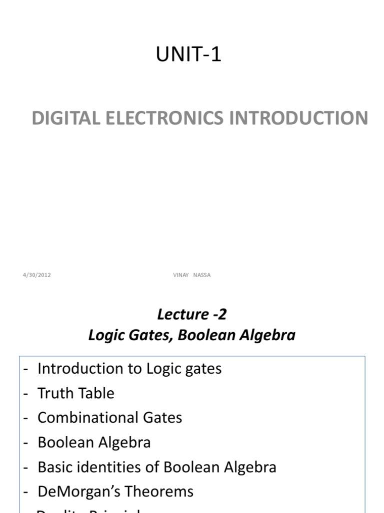 UNIT-1: Digital Electronics Introduction | PDF | Boolean Algebra | Teaching Mathematics