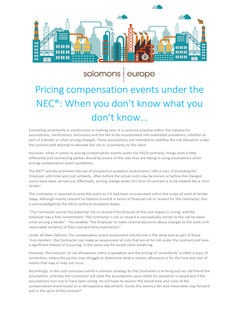 Pricing Compensation Events Under Nec3 | Download Free PDF | Risk ...