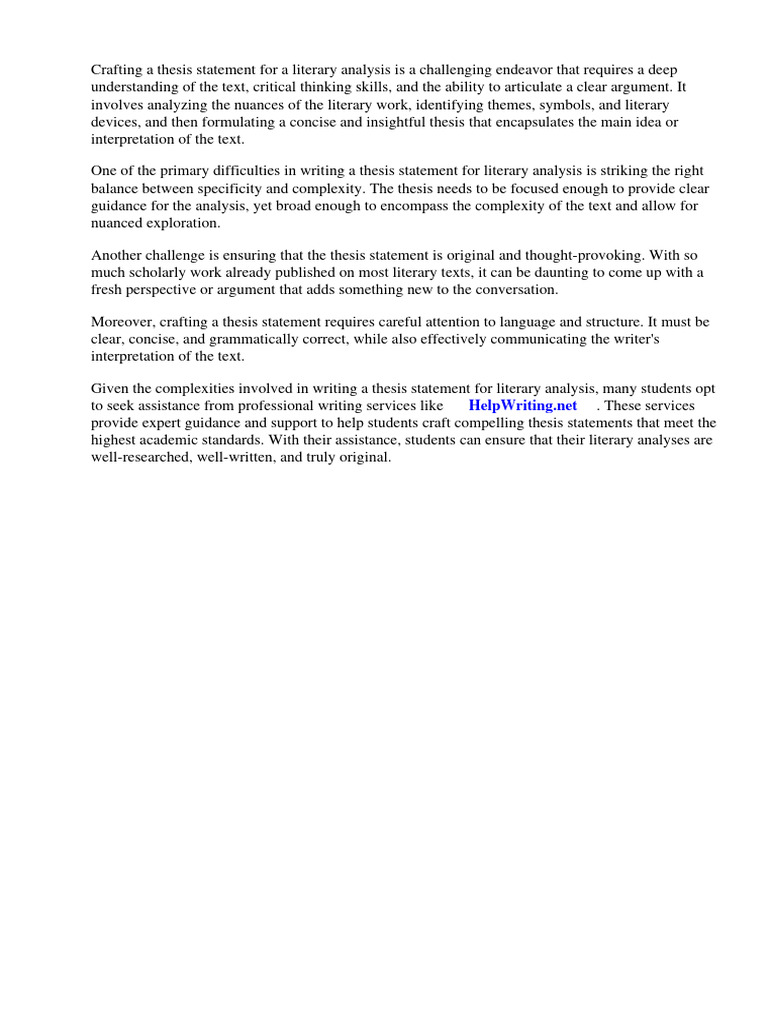 Thesis Statement Examples For Literary Analysis | PDF | Essays | Thought