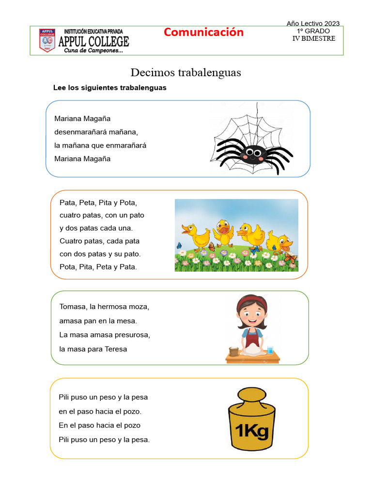 Trabalenguas para Primer Grado | PDF