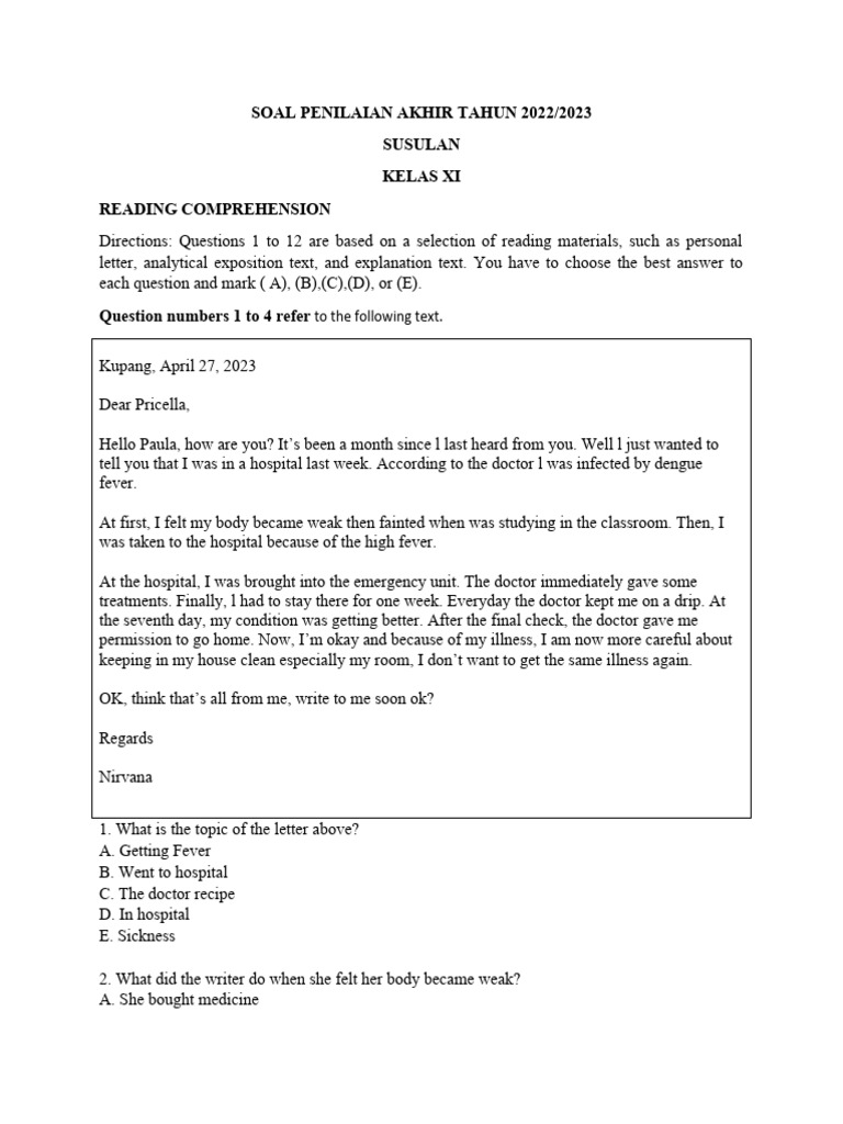 Soal Pat Bahasa Inggris Susulan Kls Xi 2023 | PDF | Language Arts & Discipline