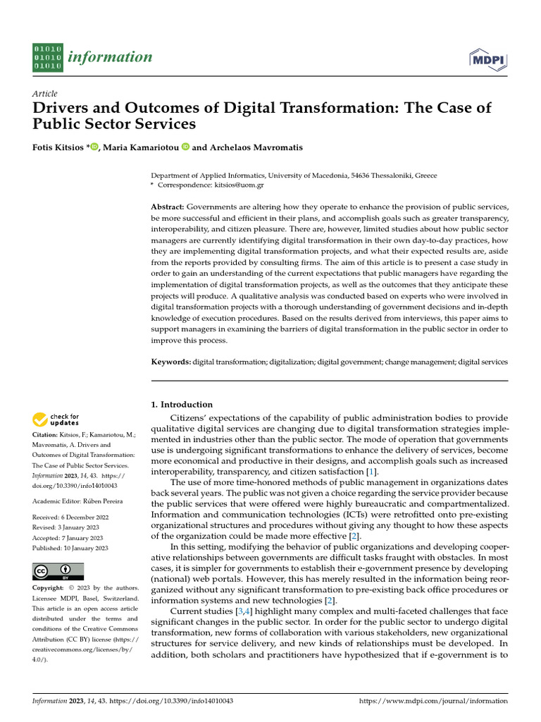 Drivers and Outcomes of Digital Transformation - The Case of Public ...