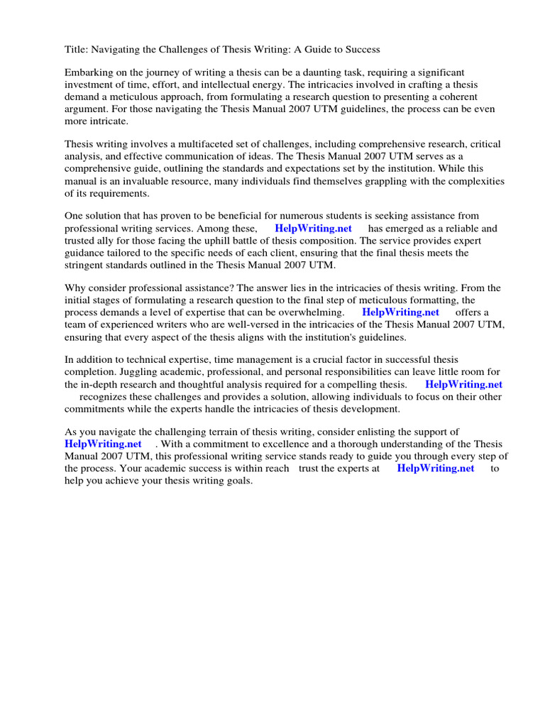 Thesis Manual 2007 Utm | PDF | Thesis | Citation