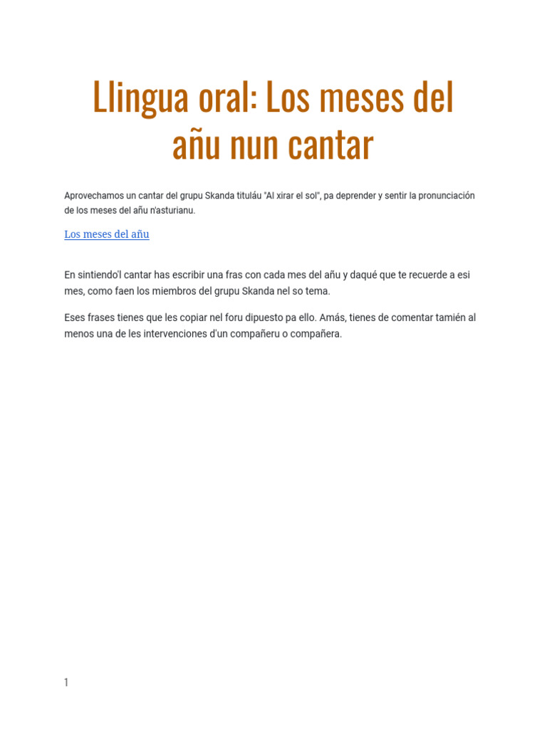 Llingua Oral - Los Meses Del Añu Nun Cantar | PDF