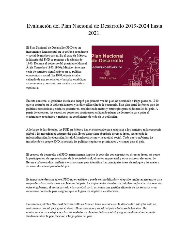 Evaluación Del Plan Nacional de Desarrollo 2019 | Descargar gratis PDF | Sustentabilidad ...