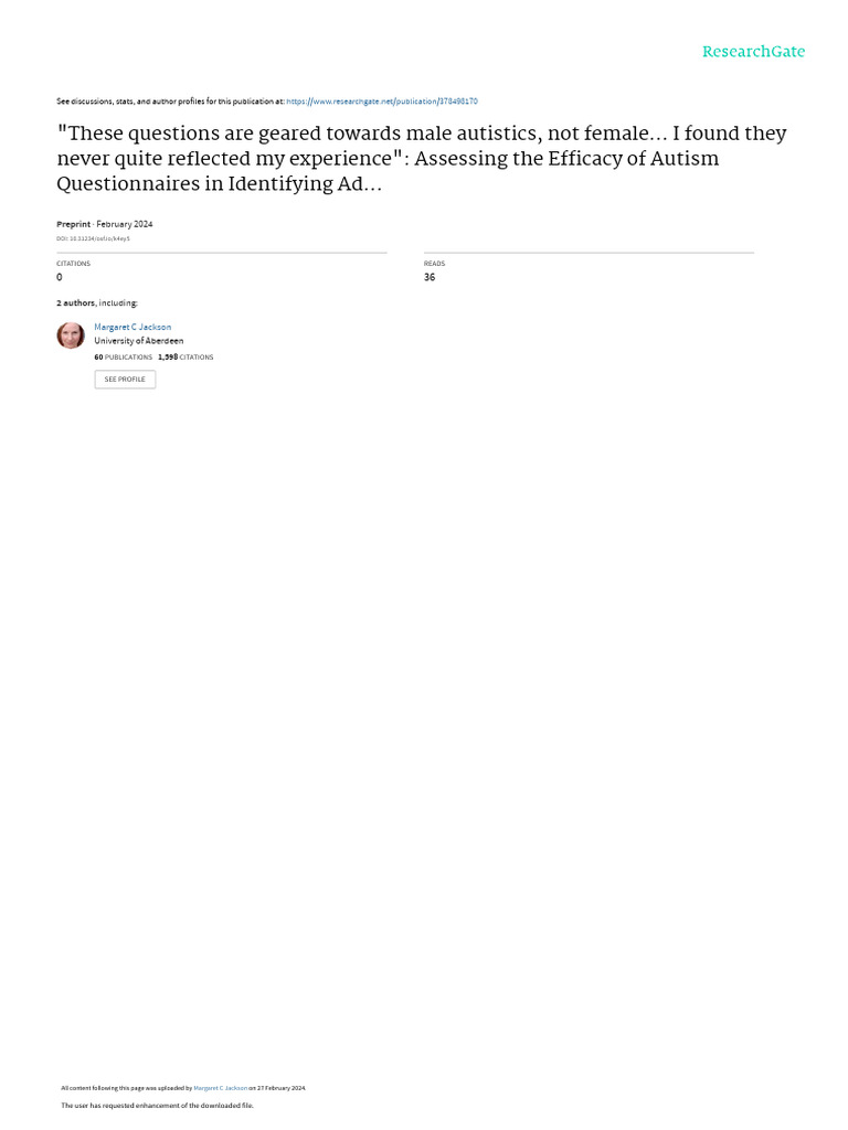 Autism Questionnaires for Women: Efficacy Study | PDF | Autism Spectrum ...