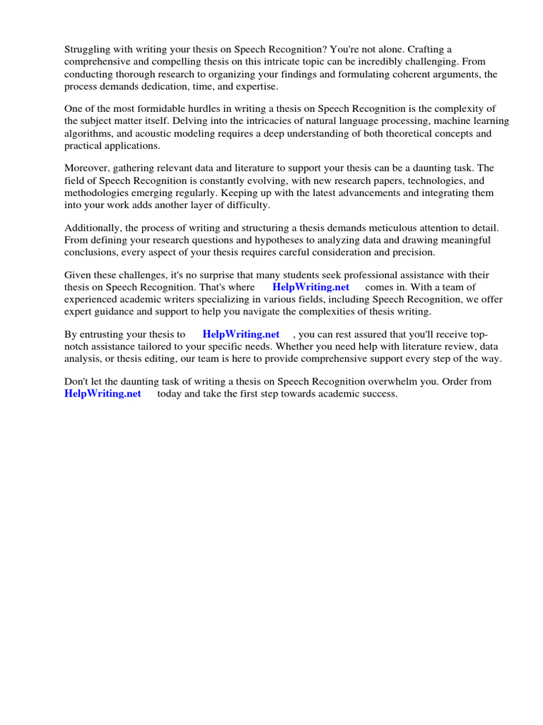 Thesis Speech Recognition | Download Free PDF | Speech Recognition | Computing