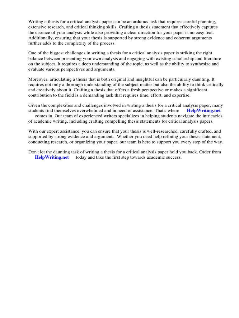 Thesis For Critical Analysis Paper | PDF | Essays | Critical Thinking